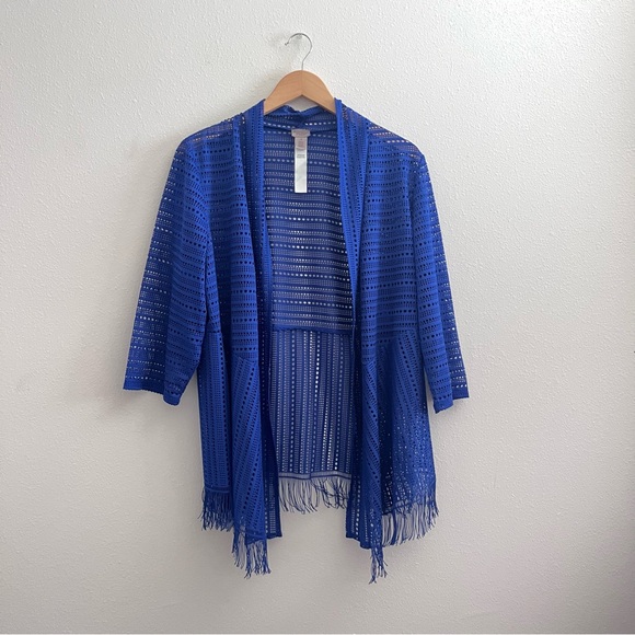 Chico's | Sweaters | Chicos Royal Blue Fringe Open Knit Cardigan | Poshmark